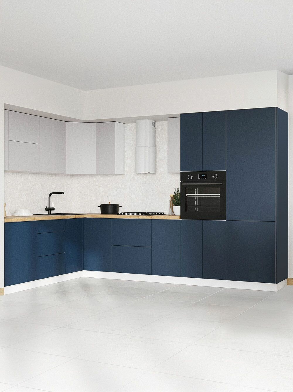 Кухонный гарнитур угловой Тандем 3.2х2.2 м, мебель для дома и кухни, Белый / Нео / Океания