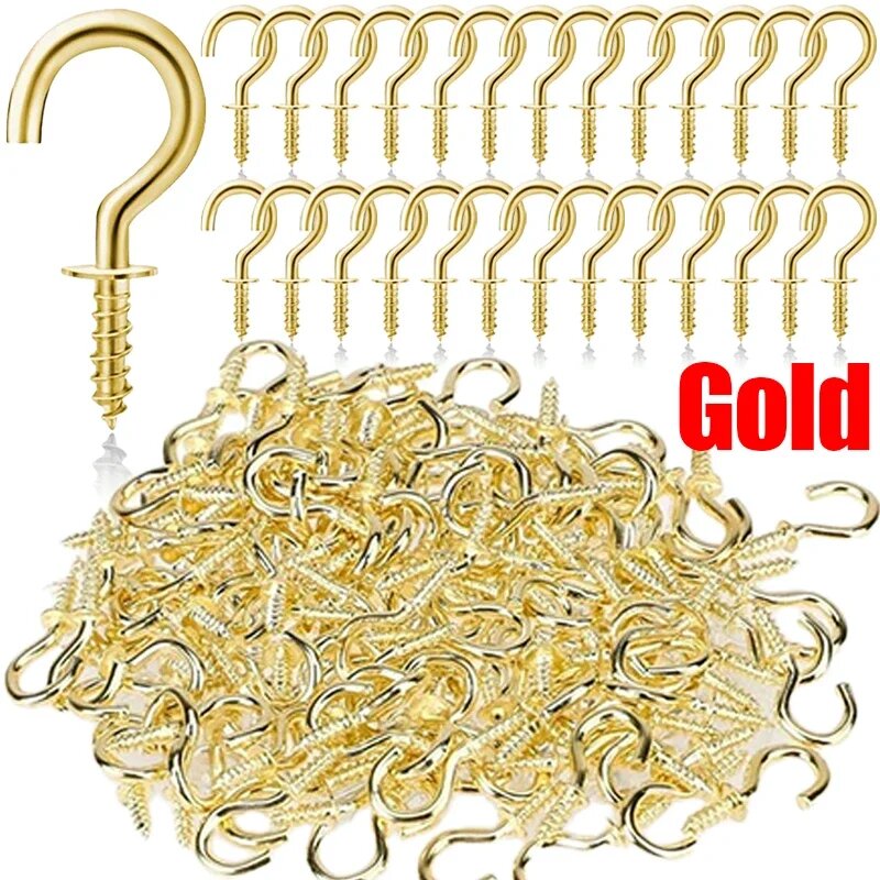 Железные винтовые крючки 50PCS, Желтый, Gold