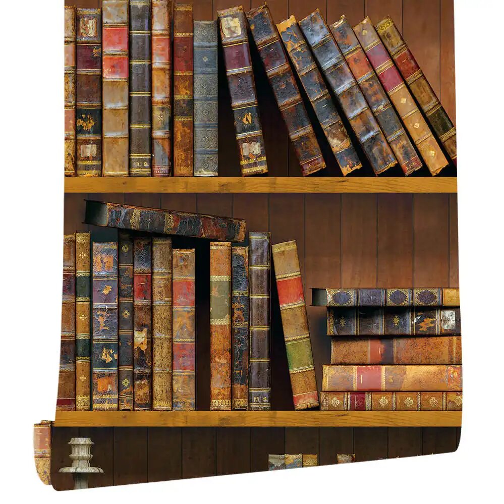 Meihodan виниловые обои под дерево, Bookshelf Pattern, 6mx45cm