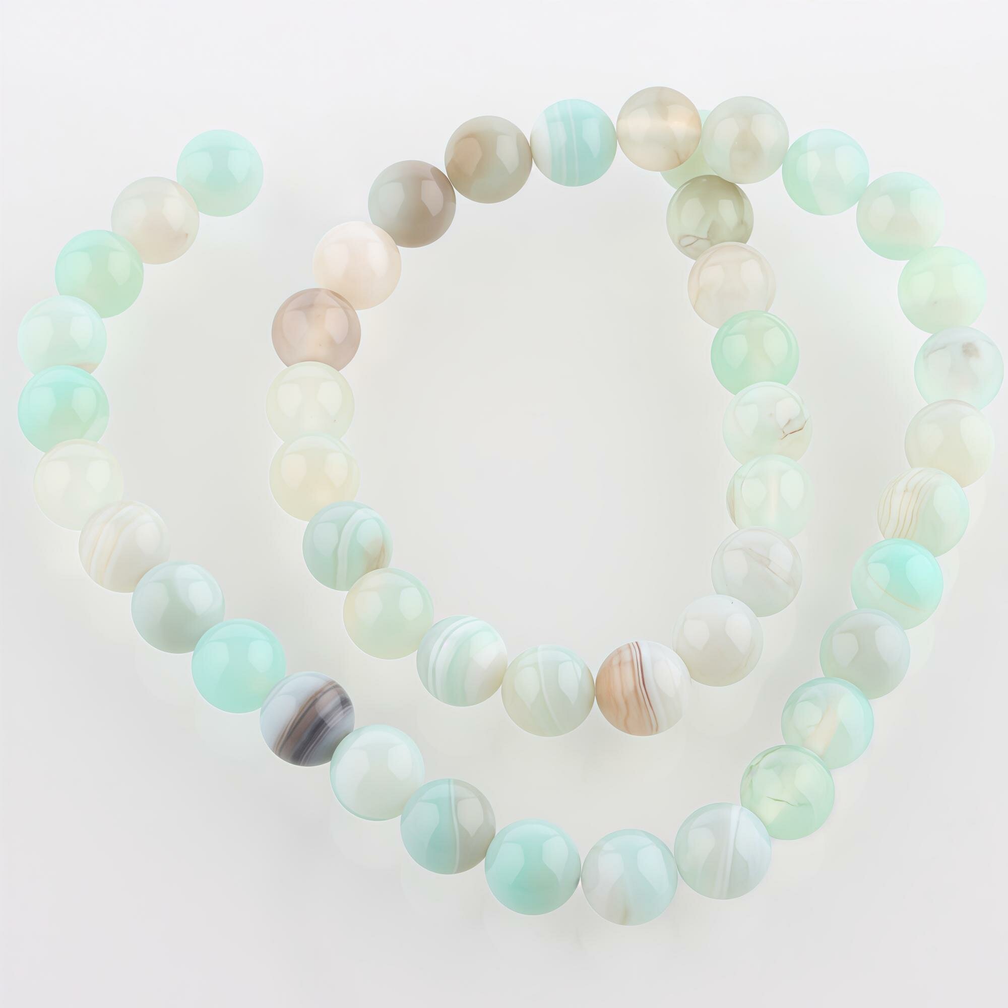 Бусины каменные, агат, полосатый, 8мм, серо-голубой, 46 шт, низка