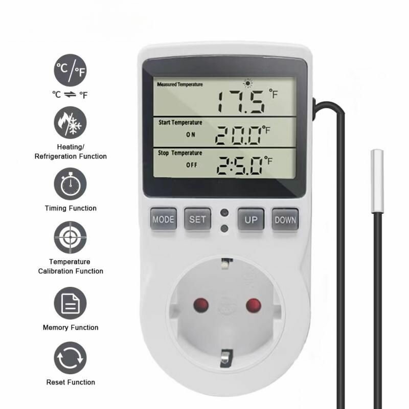 Цифровой регулятор температуры для розетки, термостат-выключатель "День-Ночь" с сенсорным таймер-регулятором для рептилий, теплиц, пивоваренных установок, холодильников