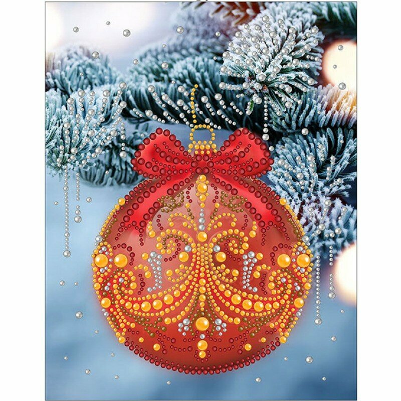 Канва с рисунком Larkes #К4251 Новогодние игрушки 7, Вышивка бисером, 17 х 22 см (Бисер в комплект не входит.)