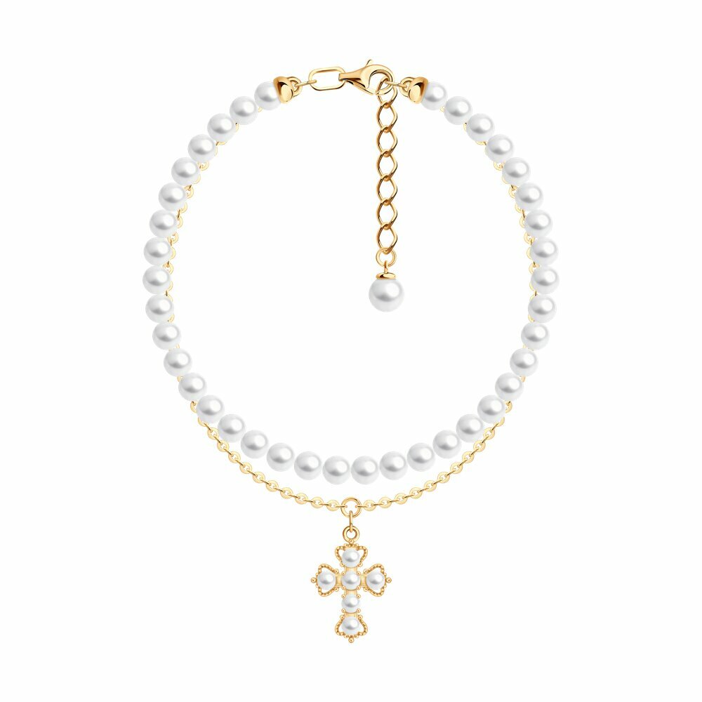 Браслет, серебро, 925 проба, золочение, жемчуг имитация