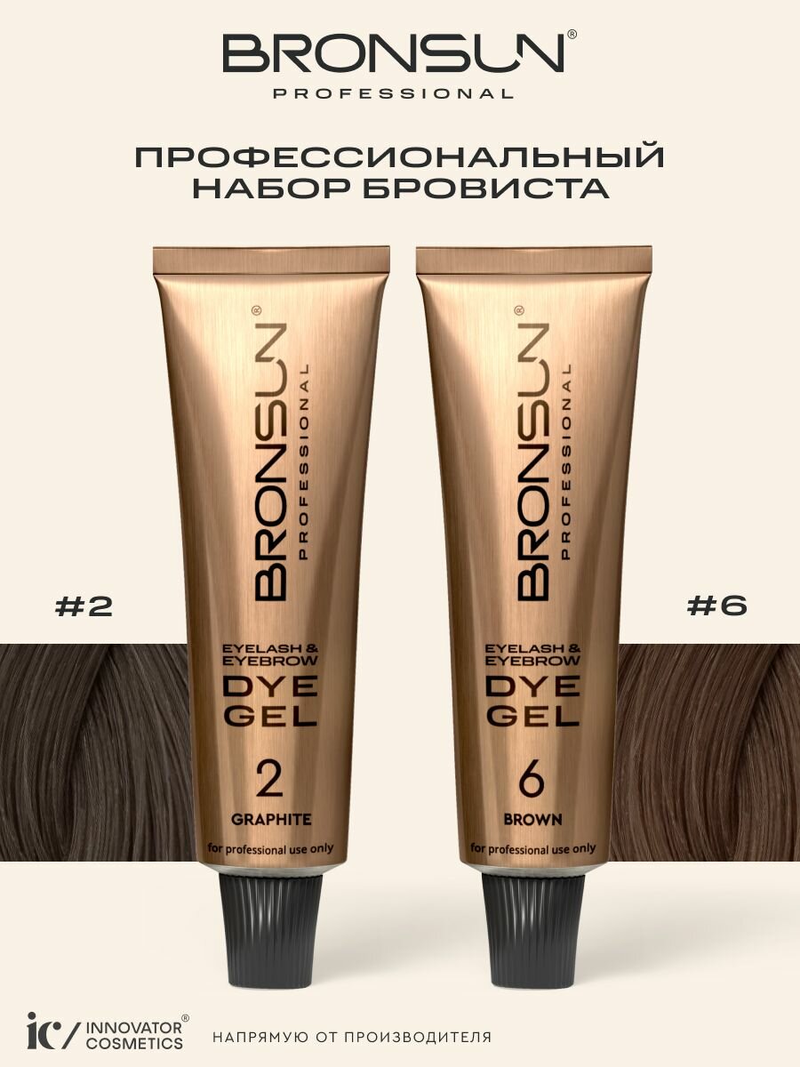 Краска для бровей и ресниц Bronsun, профессиональная, гель-краска, 2 универсальных цвета