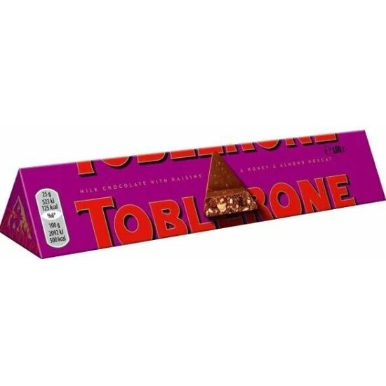 Шоколад Toblerone молочный с медово-миндальной нугой с изюмом и орехом 100 г