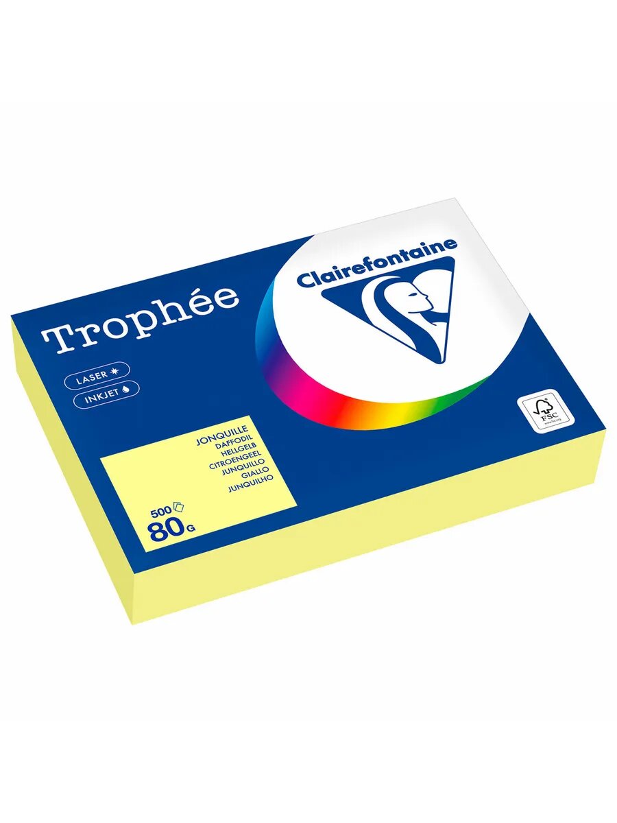 Бумага цветная А4 80 г/м2 500 л пастель лимонно-желтая