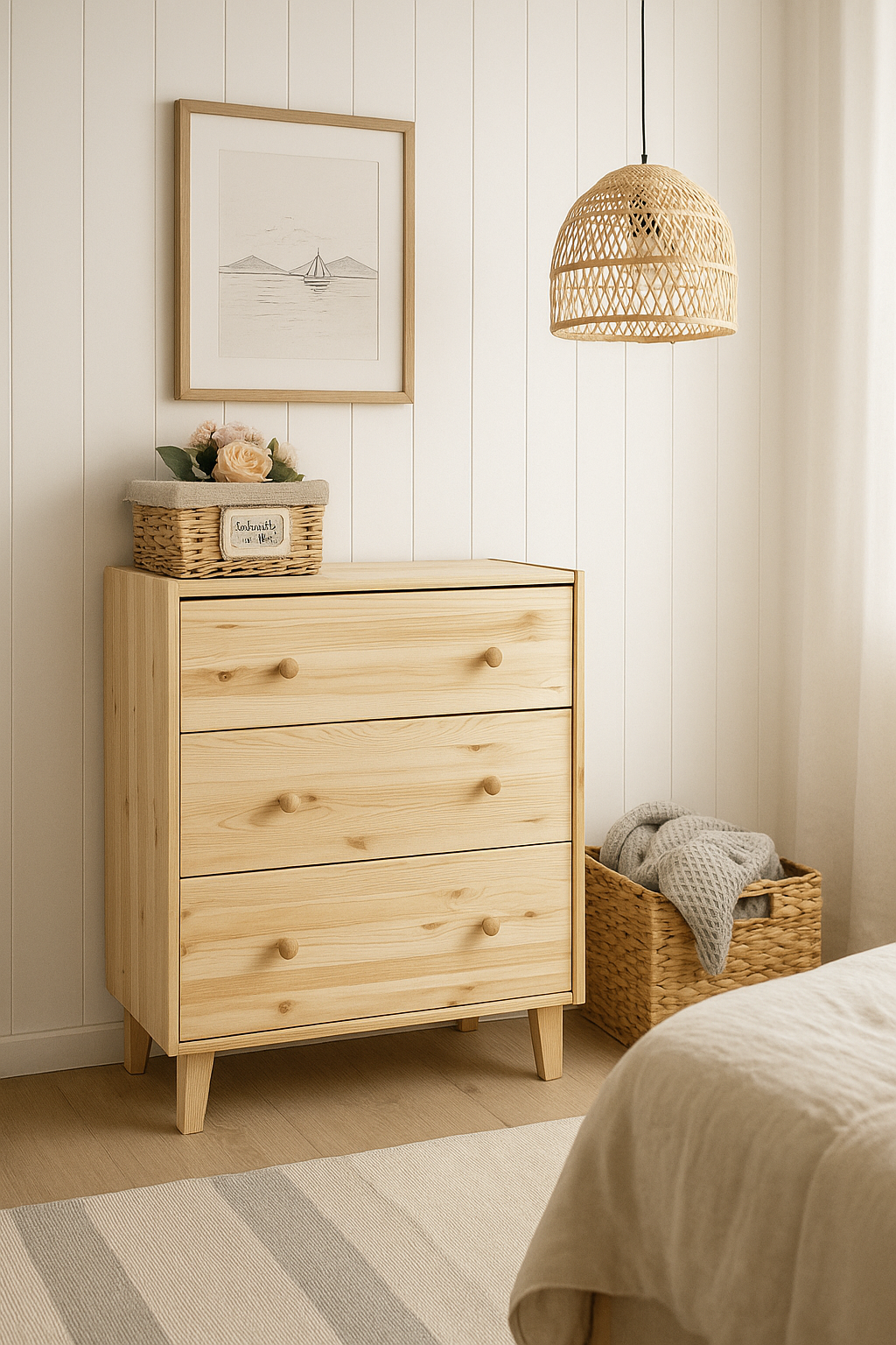 Комод для одежды, цвет натуральное дерево 73х62х30 см, 3 ящика на ножках