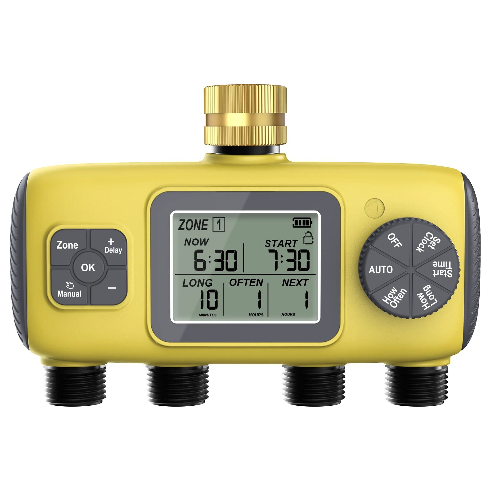 Yieryi 4-зонный садовый таймер воды, автоматический/ручной контроллер капельного орошения с задержкой дождя, 4-выходная программируемая спринклерная система