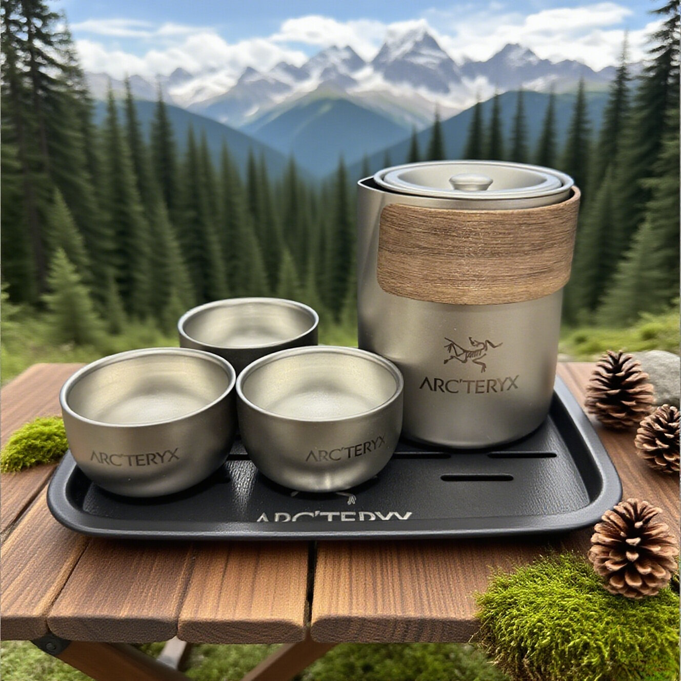 Чайный сервиз из титанового сплава Arc'teryx, заварочный чайник со сливом для чая, с подстаканником из орехового дерева