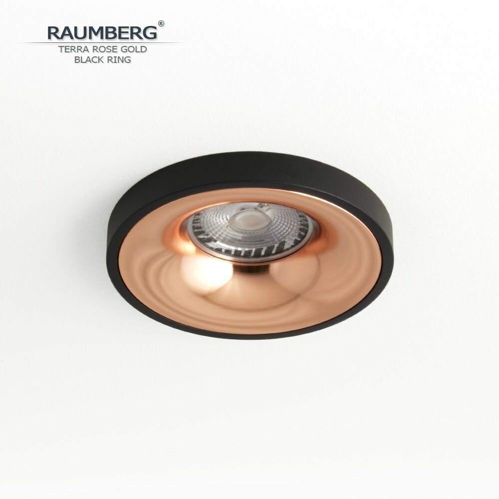 Встраиваемый неповоротный светильник RAUMBERG TERRA Rose Gold Black, цвет- розовый золотой с черным внешним кольцом, под светодиодную лампу GU10