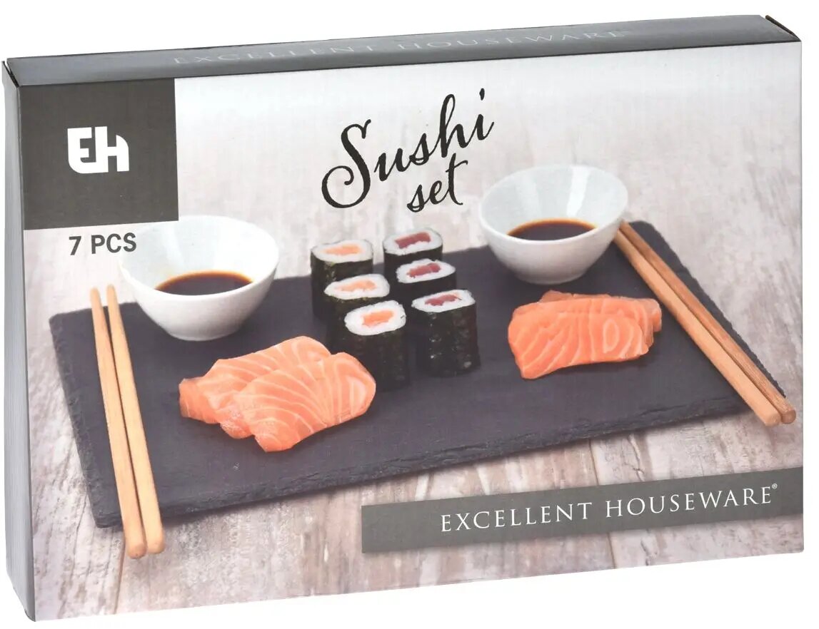 Набор для суши и роллов магия камня, 7 предметов, сланец, фарфор, бамбук, Koopman International