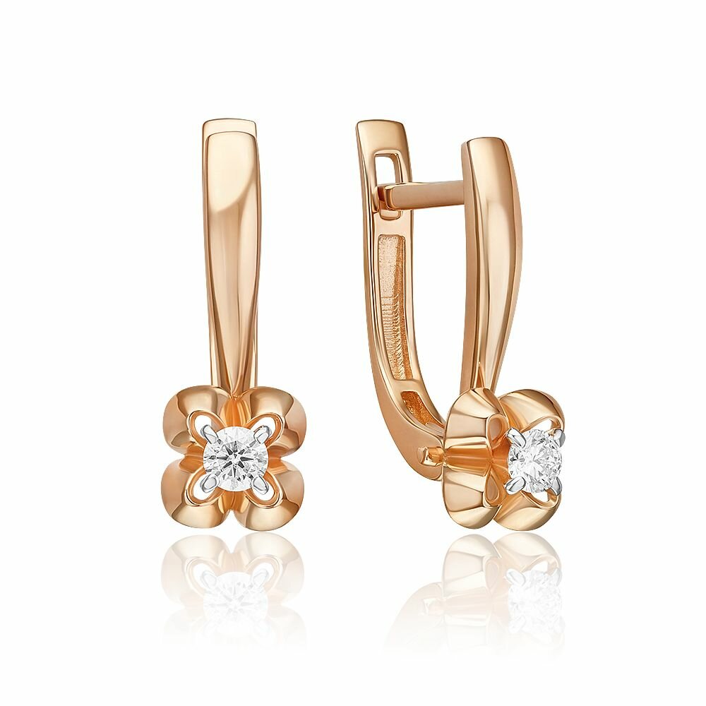 Серьги, красное золото, 585 проба, бриллиант
