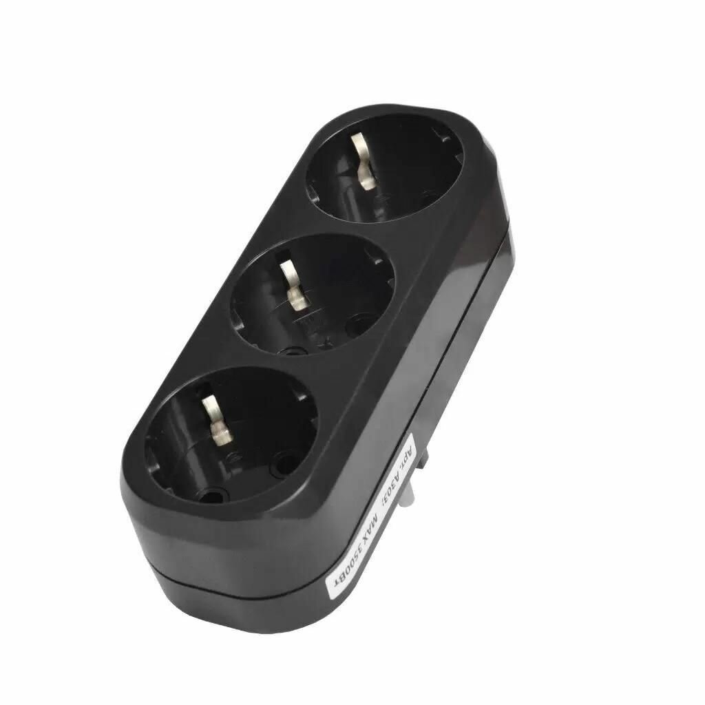 Разветвитель Universal 3 гнезда, с заземлением, плоский, 16 А, черный