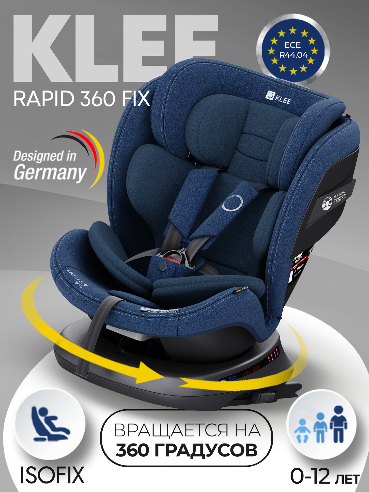KLEE Rapid 360 Fix Deep Blue автокресло от 0 до 36 кг с Isofix