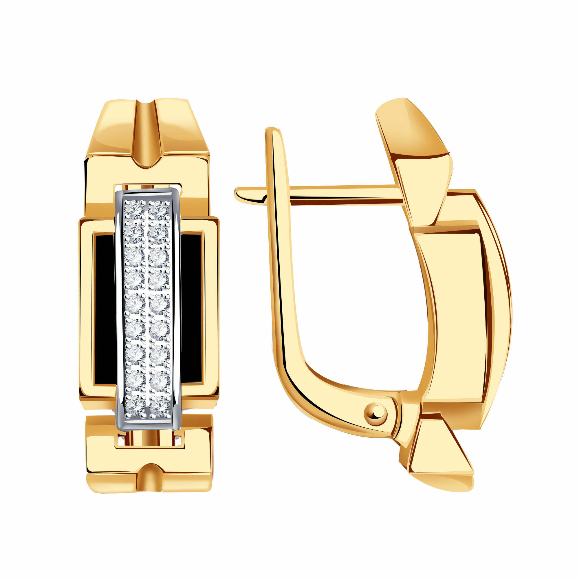 Серьги, красное золото, 585 проба, фианит, оникс