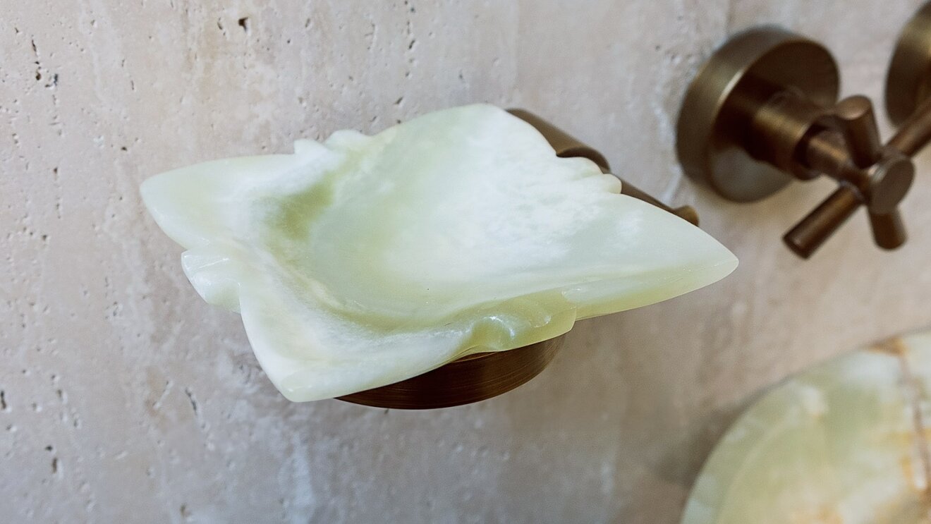 Мыльница для ванной Flor Bronze из натурального камня оникса Light Green Onyx