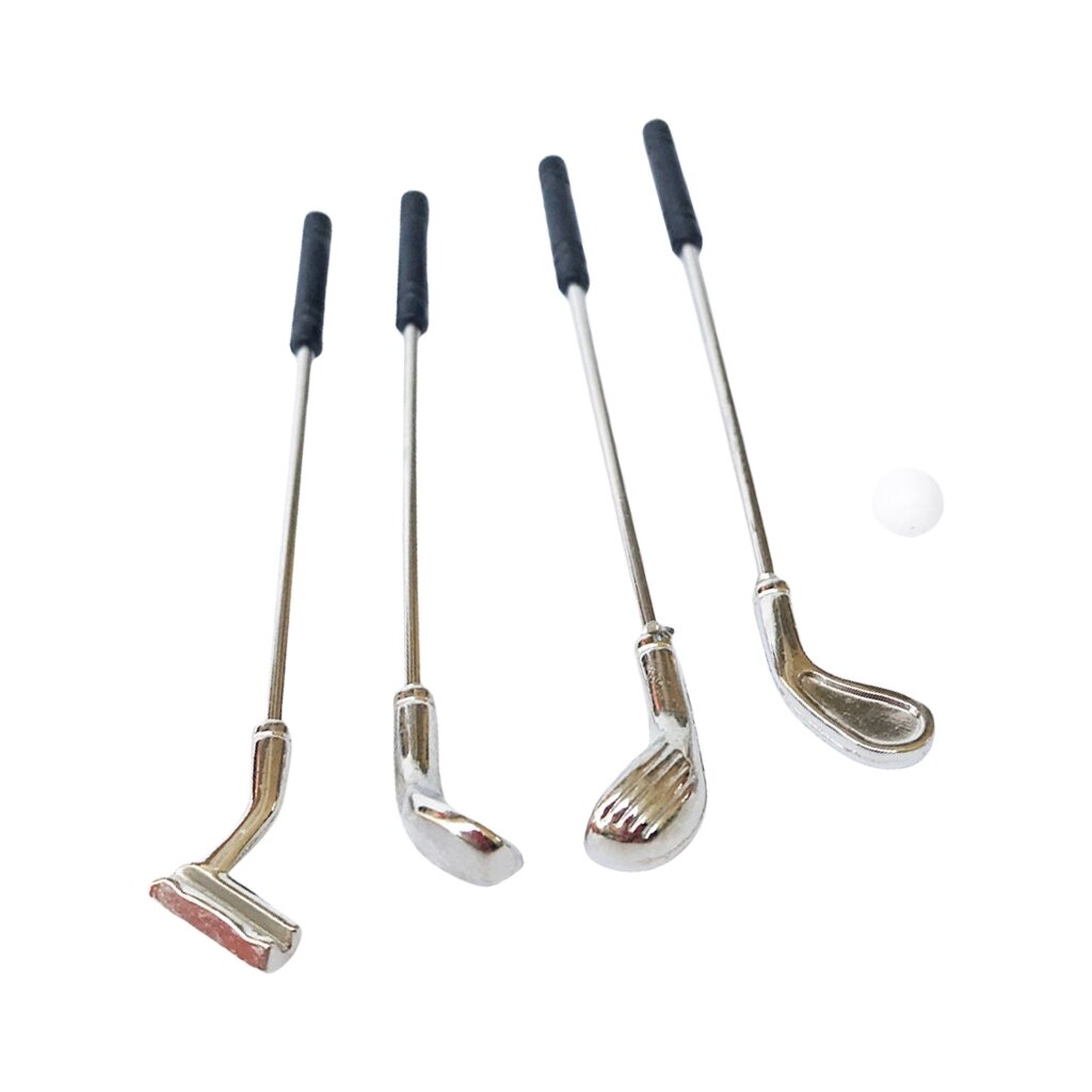 Набор из 5 Клюшек для мини-гольфа и Мячей Для игр в Кукольных домиках 1/12 на открытом воздухе, Повышающий Реалистичность и Забавность оформления витрин