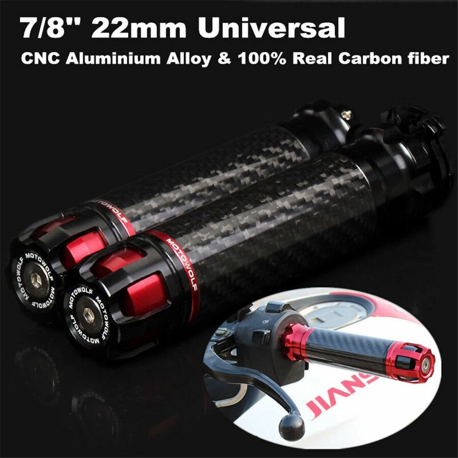 Пара ручек руля мотоцикла Черный & Красный 22 мм 7/8" Карбон CNC Универсальный