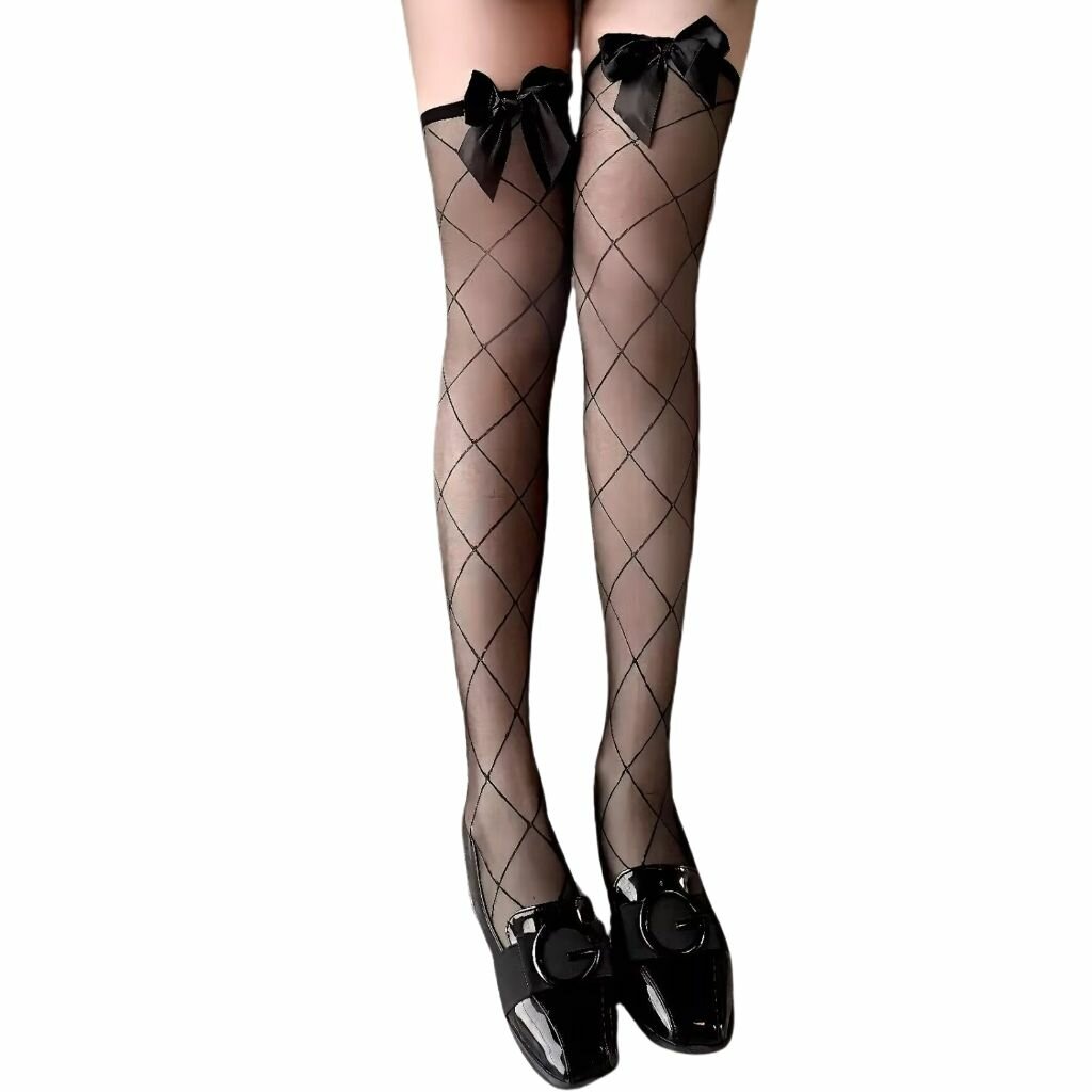 Весенние и осенние чулки с длинным рукавом и бантом поверх колена-черный