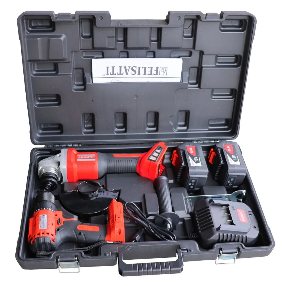 Набор бесщеточного электроинтструмента 2 в 1, дрель шуруповерт 50Нм +УШМ+ 2 АКБ/4Ач