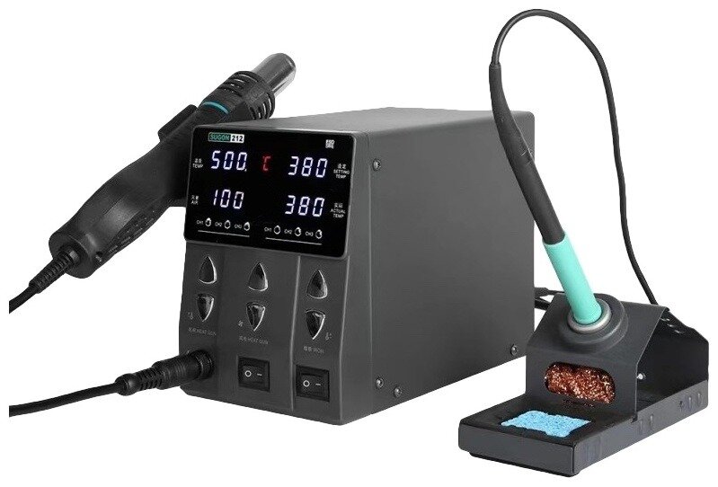 Паяльная станция SUGON 212 ручка T12 (фен + паяльник, в комплекте 1 жало и 4 насадки на фен)