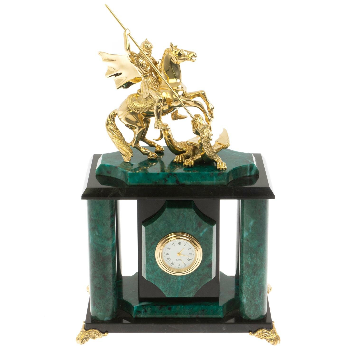 Каминные / настольные часы "Георгий Победоносец" змеевик бронза