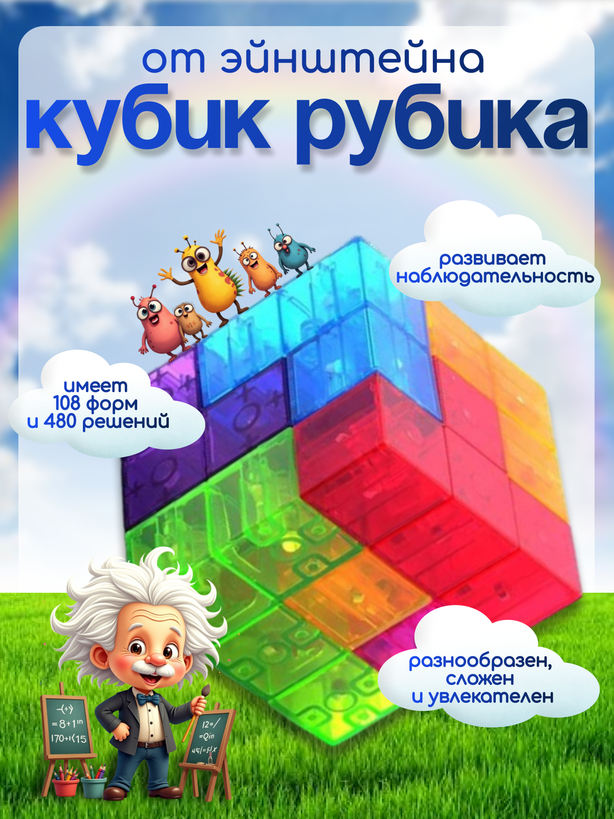 Головоломка для детей, конструктор магнитный, развивающая игра, для дошкольников и школьников, 108 форм и 480 решений