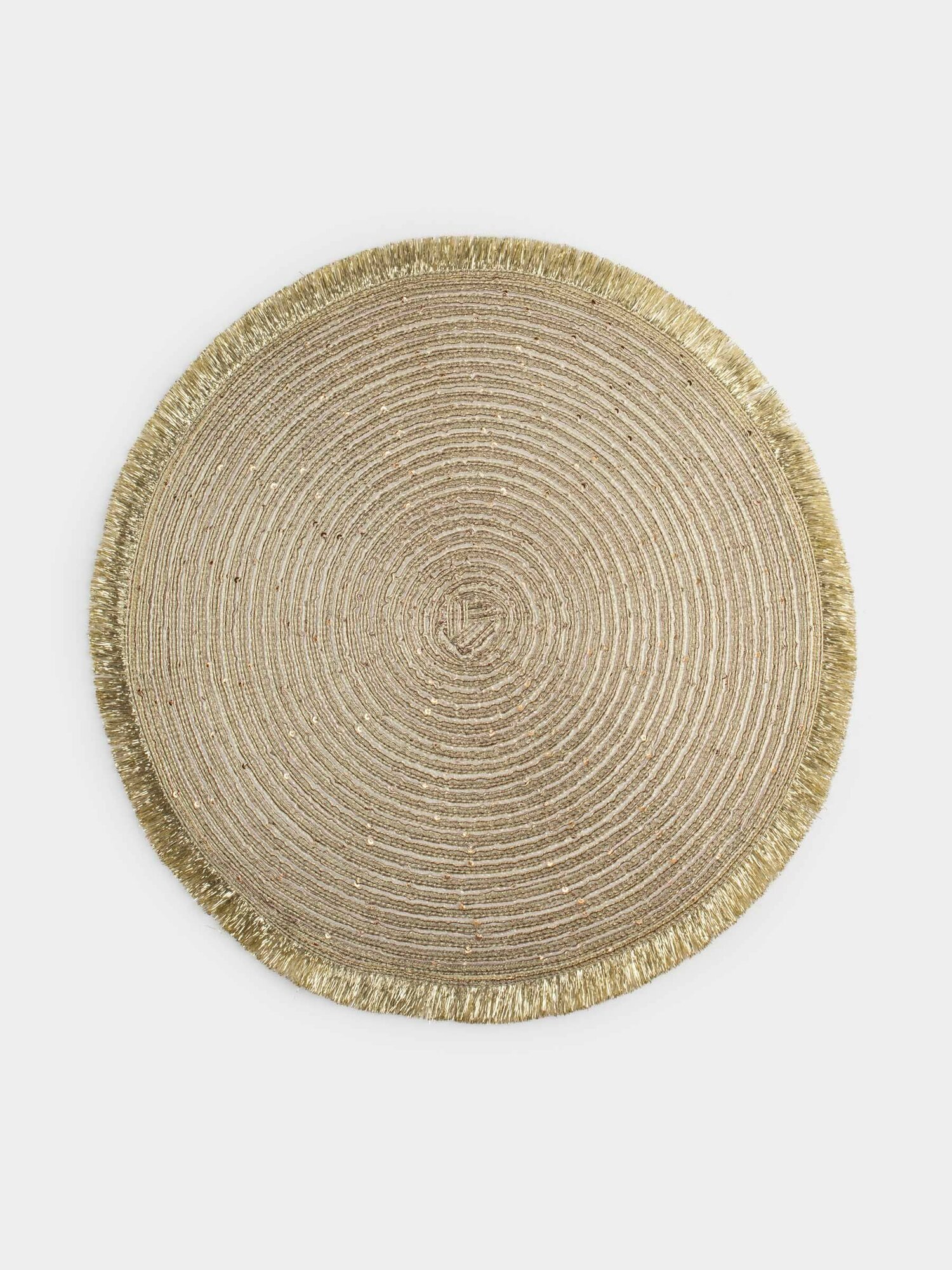 Салфетка под приборы, 38 см, с бахромой и пайетками, полиэстер, круглая, золотистая, Rotary shine