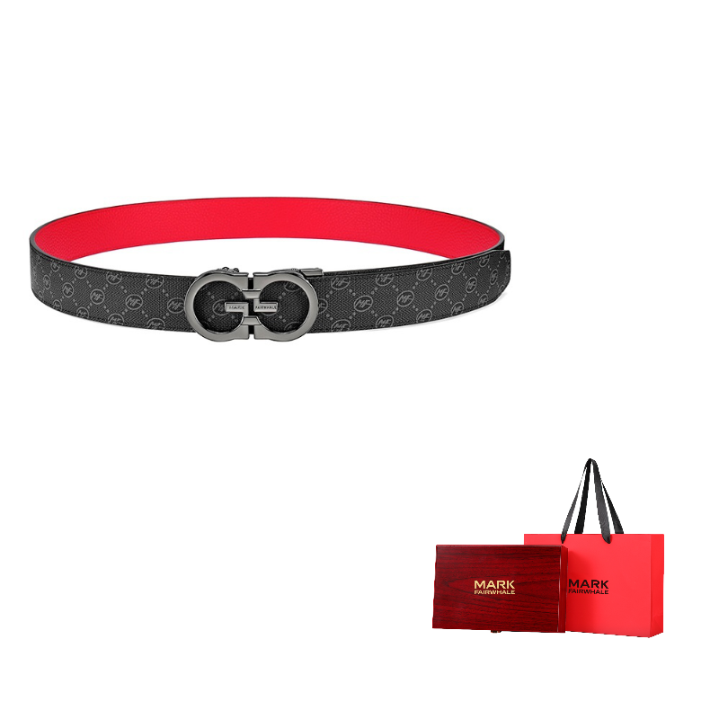 FAIRWHALE PVC Polyvinyl Chloride Leather Belts Men's Black Gift Box Set, Width 3.5cm 110cm