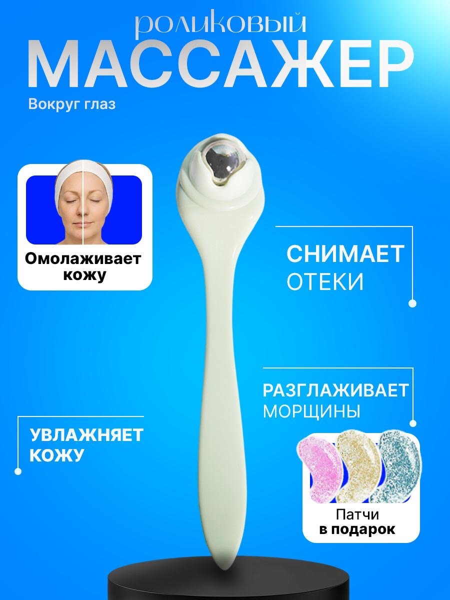 Охлаждающий шариковый ролик вокруг глаз + гидрогелевые патчи ICE ROLLER