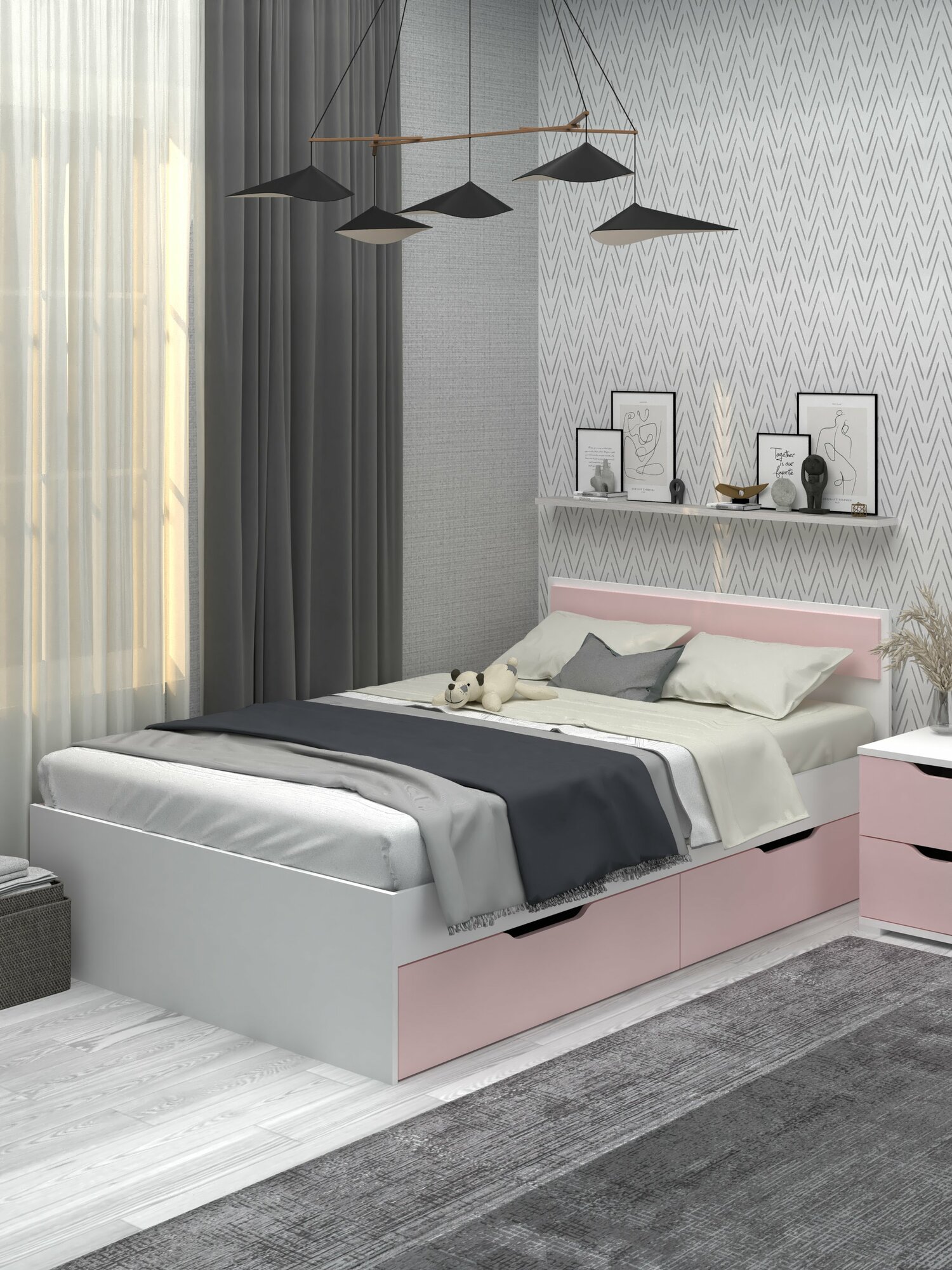 Есэндвич Монако Кровать 120х200 полутораспальная, 200х78х123 см (Белый/Розовый кварц), с ящиками