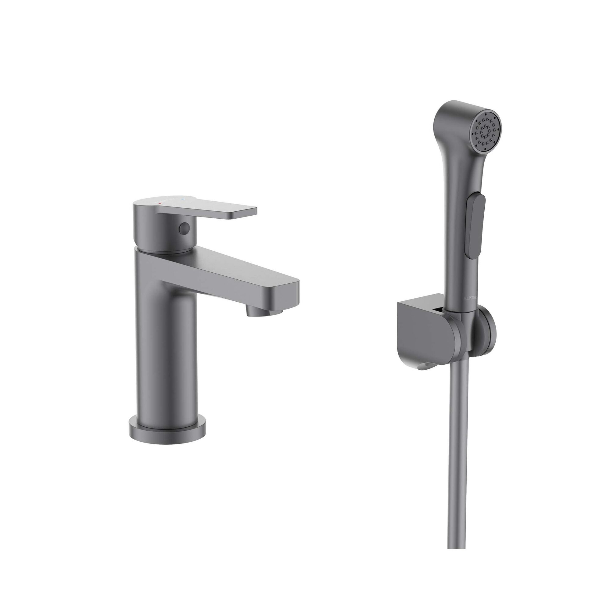 Смеситель для раковины Aquatek Лугано AQ1712BGM с гигиеническим душем цвет Оружейная сталь