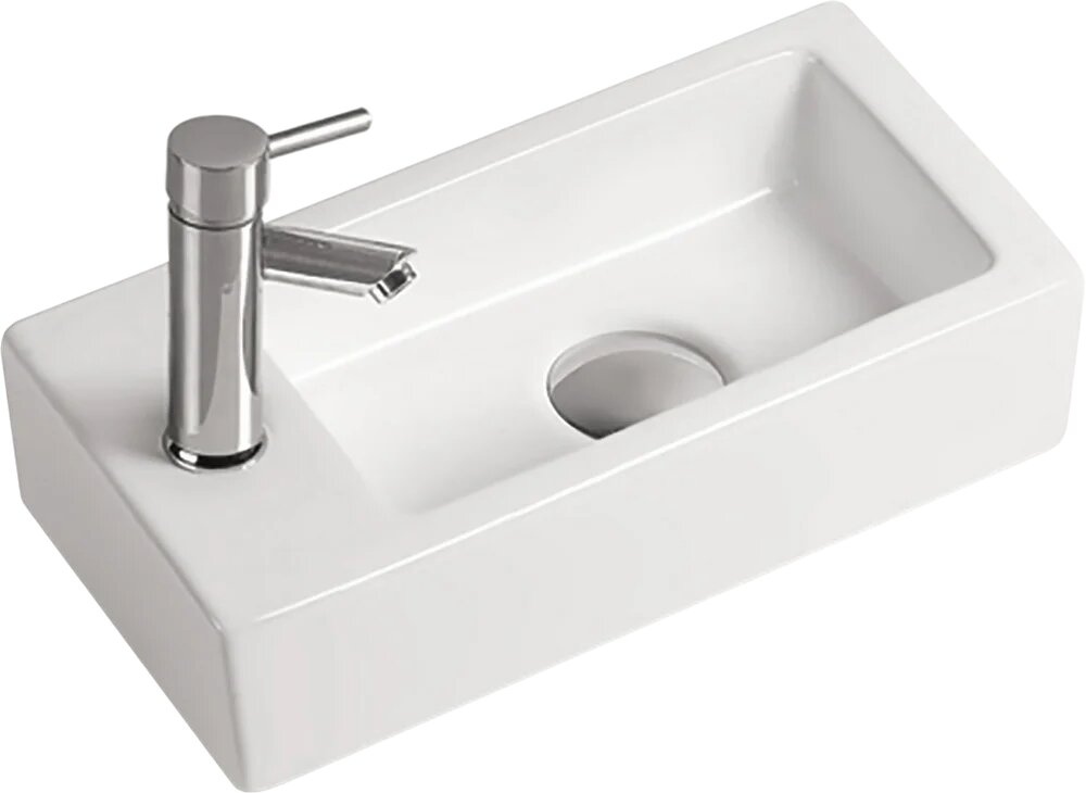 Раковина маленькая в туалет SantiLine SL-2010R 37 мини, подвесная, прямоугольная, фаянсовая, белая, 36, 5 см