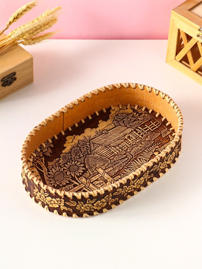 Сухарница овальная «Деревенька», 23.5×16×5×4.5 см, береста