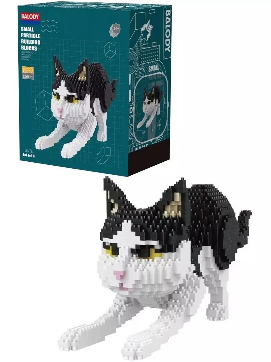 Конструктор 3D Кот черно-белый 1390 деталей