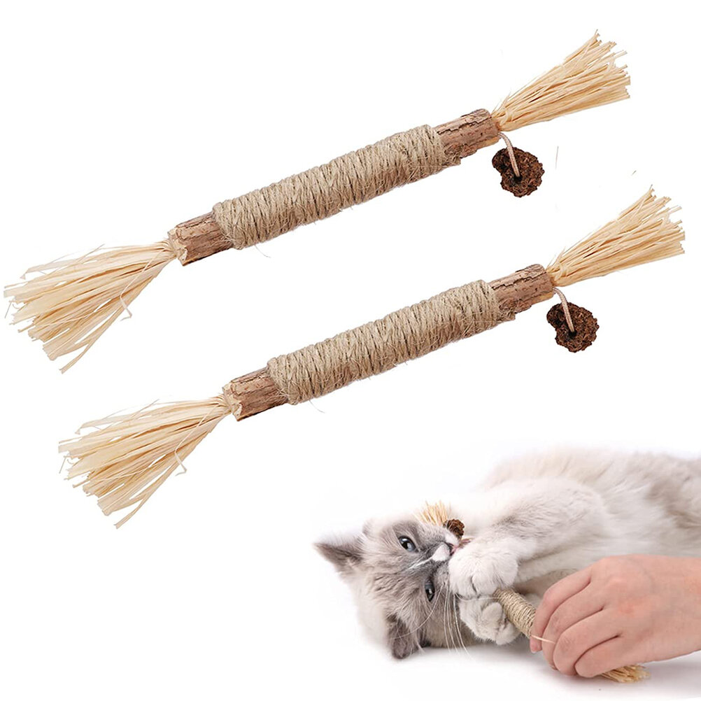 2PCS Cat Toys Kitten Teething Chew Natural Sticks for Pet Teeth Cleaning