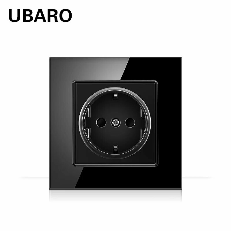 UBARO Стандарт ЕС 16A Панель из закаленного хрусталя Настенная розетка Электрическая вилка с USB 5 В 2100 мА AC110-250 В Черный