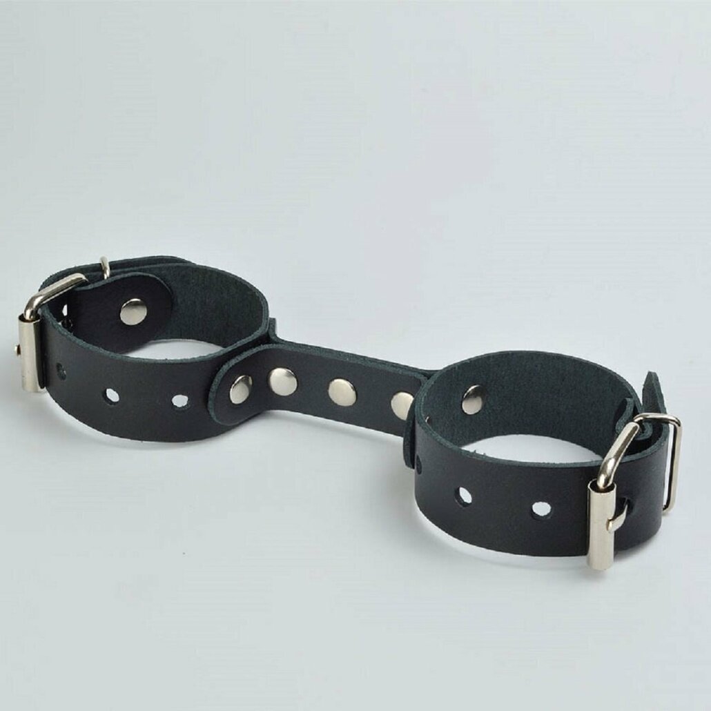 Наручники фиксатор из натуральной кожи Sitabella, черные, универсальный размер