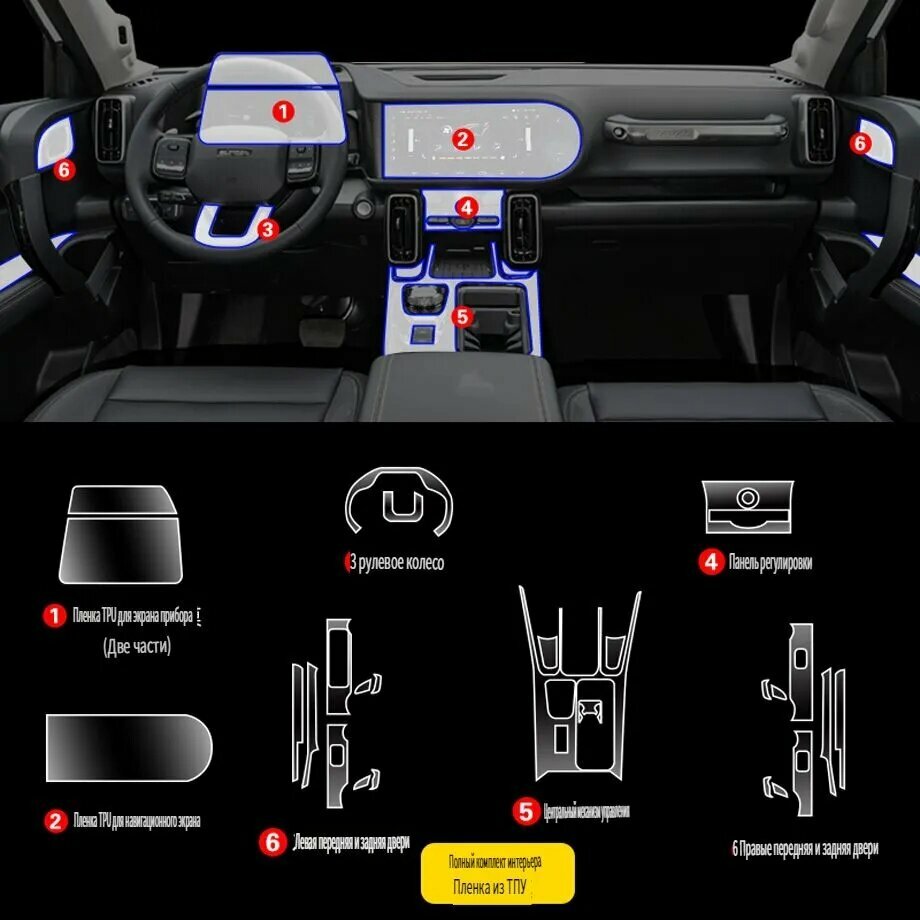 Haval Dargo 2022-2024 Прозрачная защитная пленка для салона автомобиля для центрального экрана управления joose