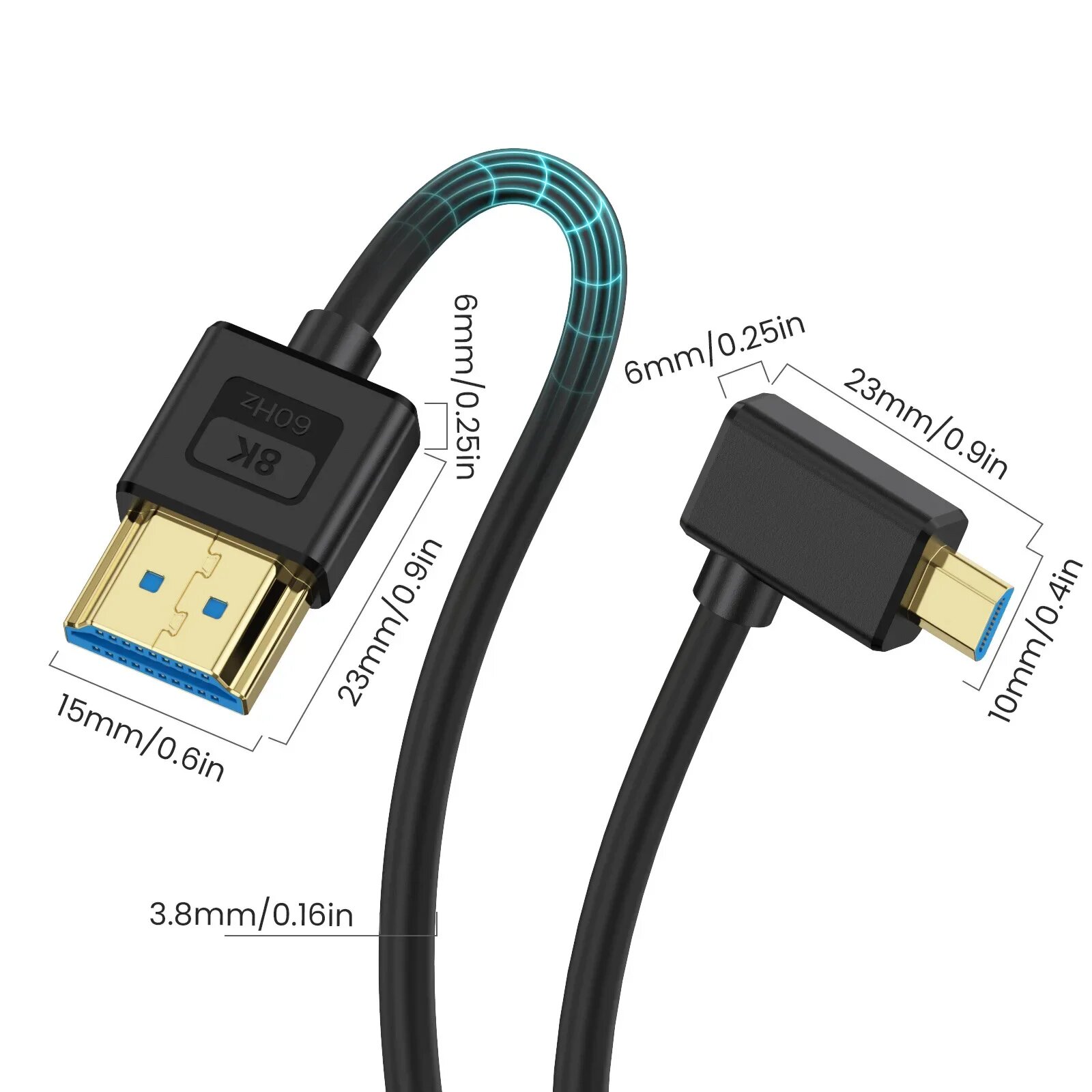 UXG Силиконовый HDMI кабель 8K Micro HD-HDMI Left, 120cm