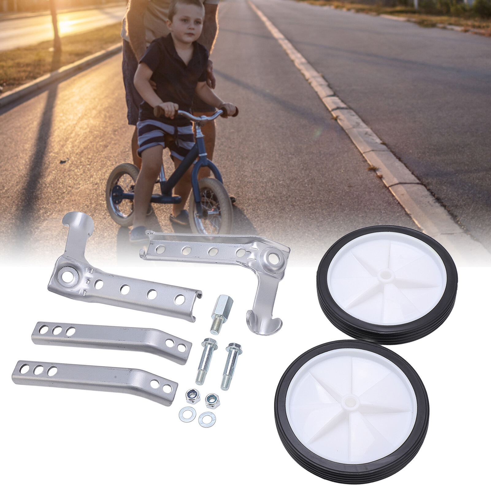 Велосипедные тренировочные колеса, регулируемые стальные пластиковые вспомогательные опорные колеса для езды, набор для детей от 18 до 24 дюймов, BikeGray