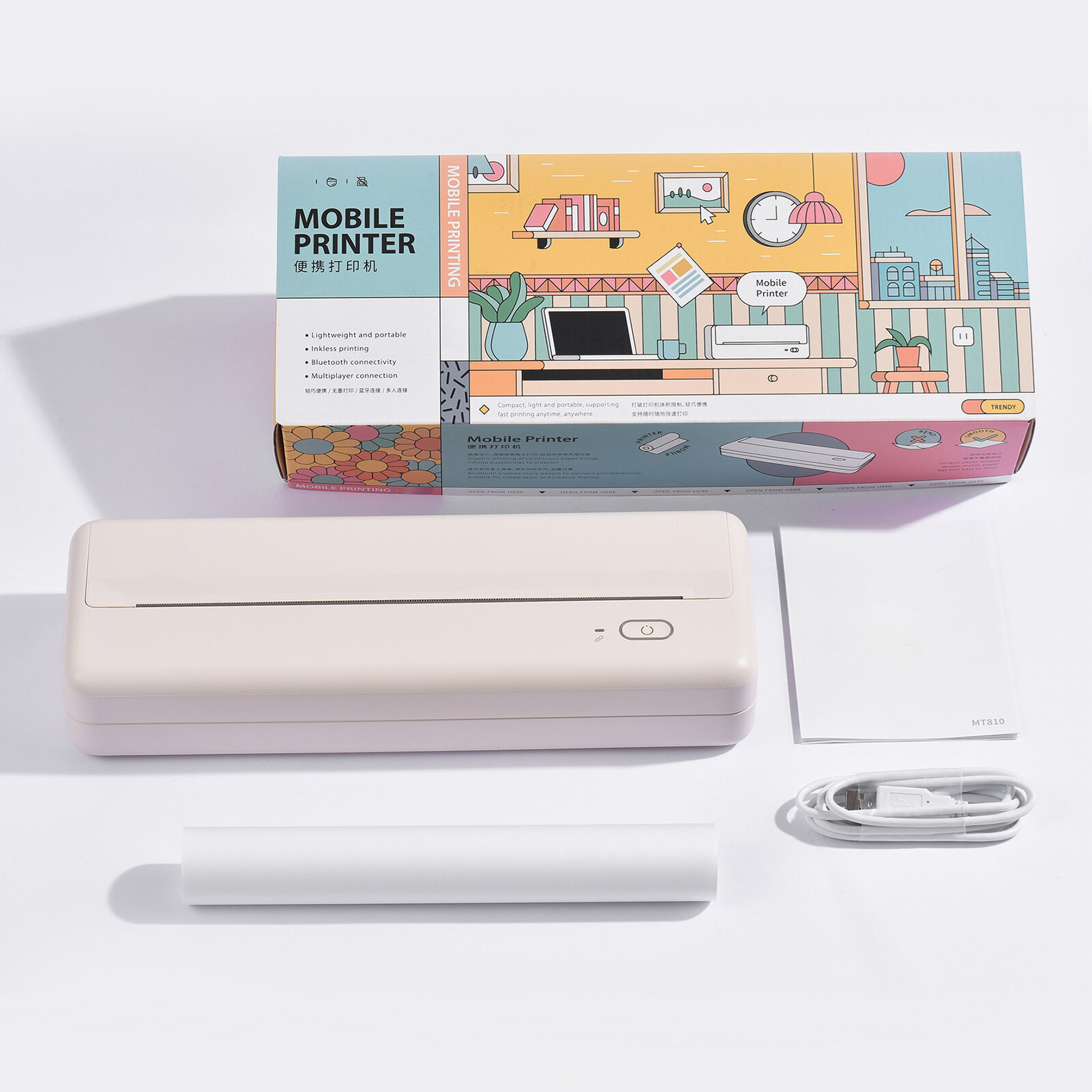 Портативный принтер формата A4 с беспроводным подключением по Bluetooth, термопечатью, поддержкой мобильных фотопринтеров, шириной печати 210 и 110 мм, подходит для использования на открытом воздухе, дома, в поездках и офисе.