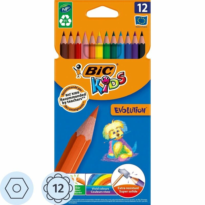 Карандаши цветные 12цв 6-гран BIC Evolution 829029