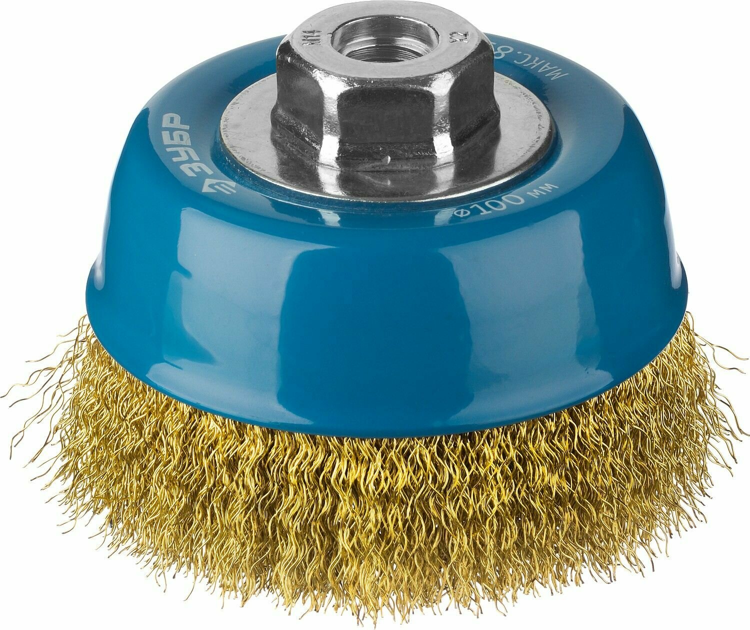 Чашечная щетка-крацовка ЗУБР, 100 мм, витая стальная латунированная проволока 0.3 мм, для УШМ 3526-100_z02