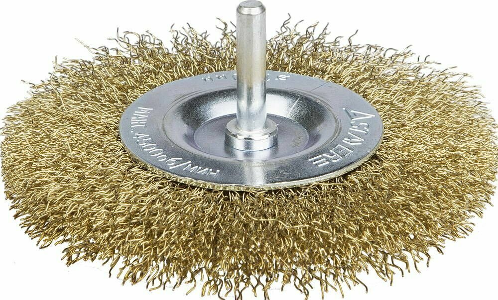 Щетка дисковая STAYER, 100 мм, витая стальная латунированная проволока 0.3 мм, для дрели Professional 35114-100_z01