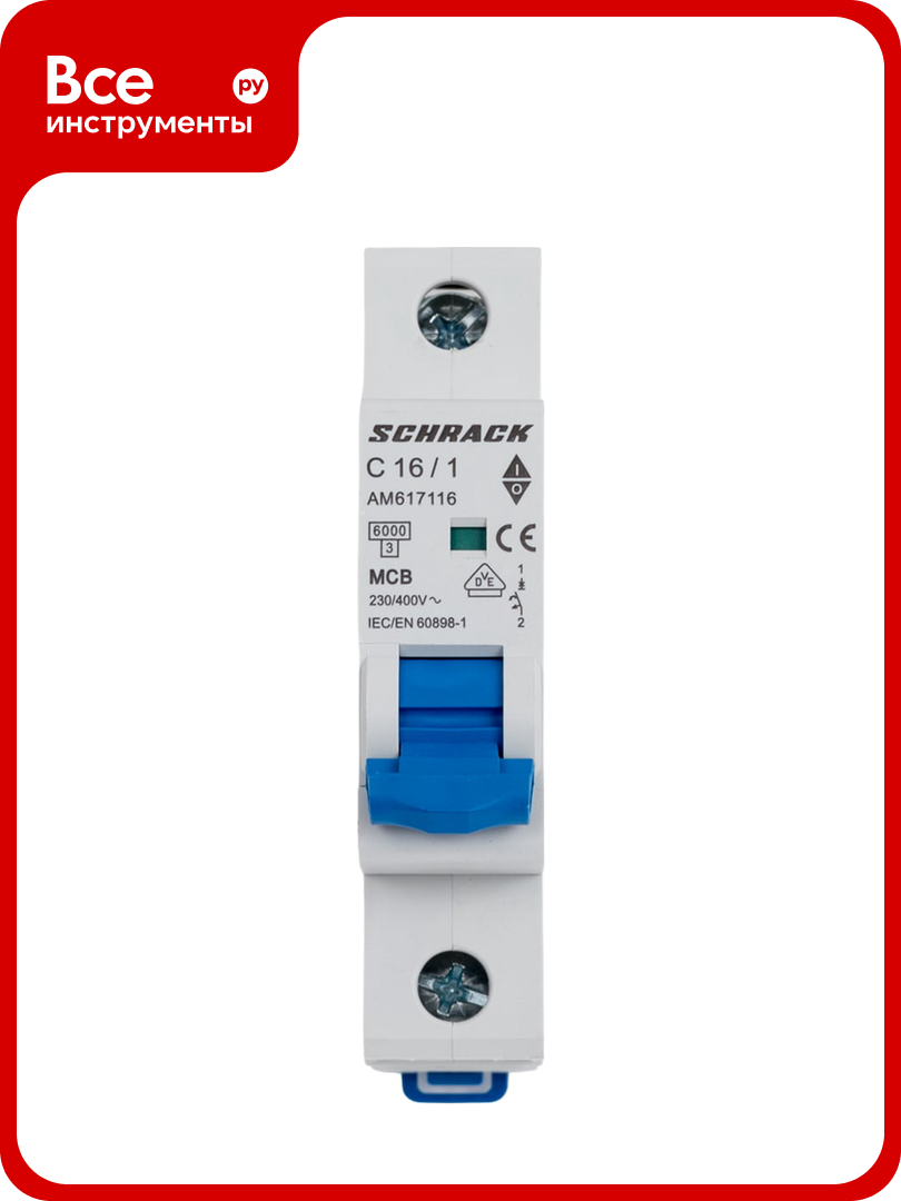 Автоматический выключатель Schrack Technik AM 6кА, 1P, С, 10A AM617110 для свободной циркуляции