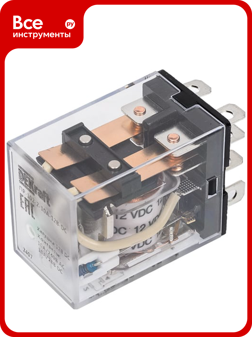 Промежуточное реле DEKraft 2-контактное, с led инд. 10а 12в dc пр-102 23903DEK