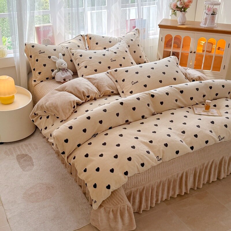 Комплект простыней из утолщенного молочного флиса категории А (4 предмета), зимняя флисовая простыня и пододеяльник, комплект постельного белья из детского флиса из трех предметов,220*240cm
