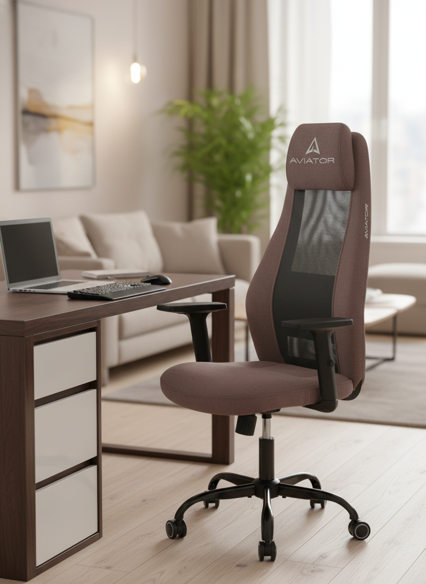 Кресло компьютерное TetChair, обивка ткань, на колесиках, коричневое