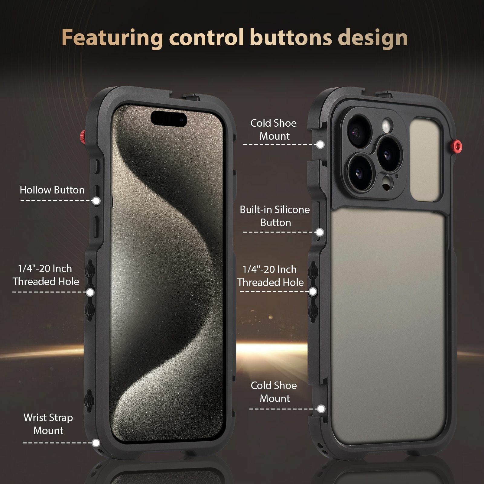 Портативная клетка для телефона, мобильный видеорегистратор, ручной стабилизатор для смартфона с 3 сменными креплениями для холодного башмака для видеозаписи iPhone 15 Pro Max